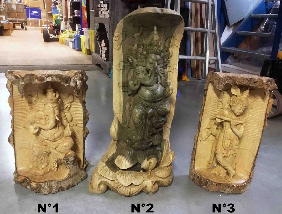Sculpture de Ganesh et de Krishna en bois de crocodile - H: 39 ou 60 cm