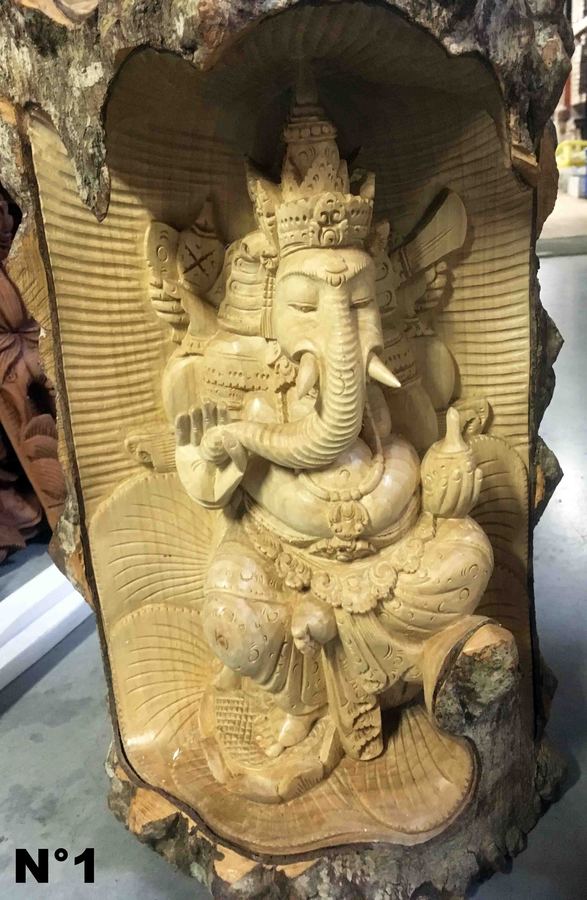 Sculpture de Ganesh et de Krishna en bois de crocodile - H: 39 ou 60 cm